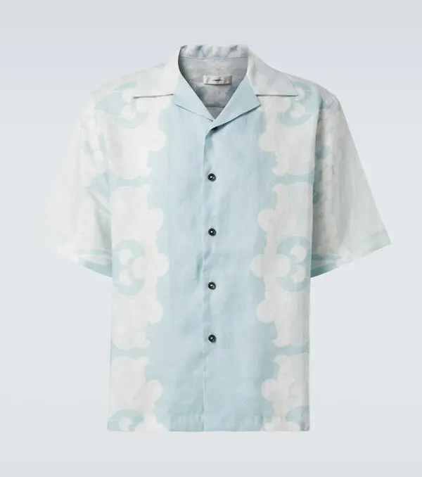 Commas Paradise Floral Linen Bowling Shirt - Blue