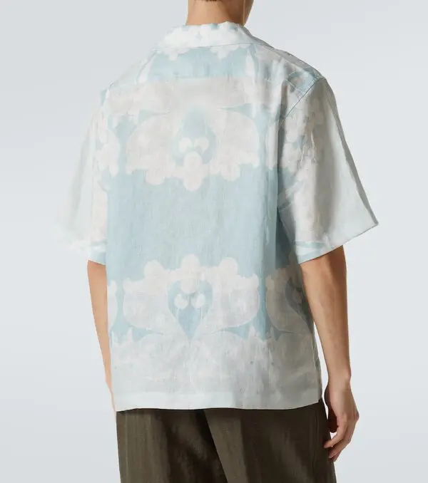 Commas Paradise Floral Linen Bowling Shirt - Blue