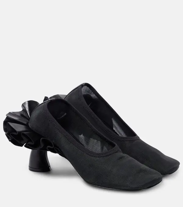 Dries Van Noten Ruffled Leather-trimmed Mesh Pumps - Black