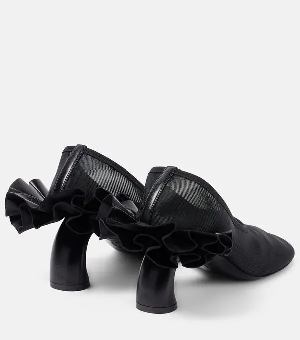 Dries Van Noten Ruffled Leather-trimmed Mesh Pumps