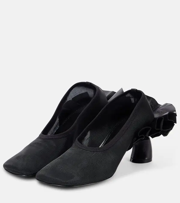 Dries Van Noten Ruffled Leather-trimmed Mesh Pumps