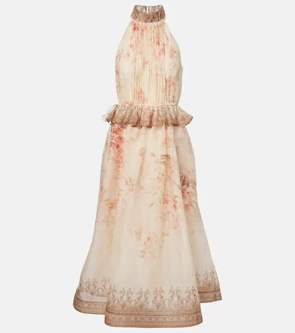 Zimmermann Illuminate Floral Linen And Silk Midi Dress - Beige