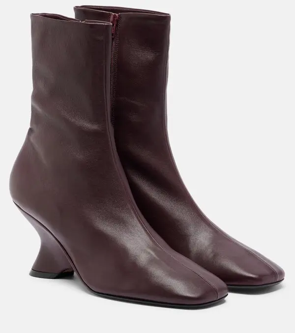 Dries Van Noten Leather Ankle Boots - Burgundy