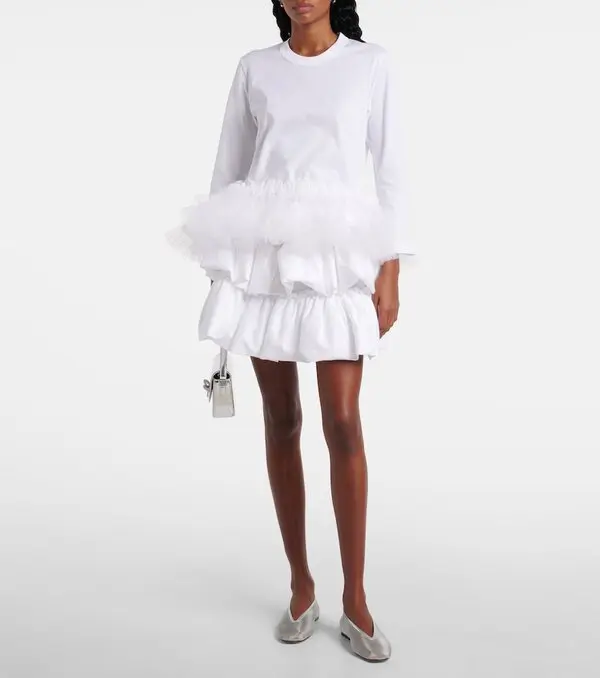 Noir Kei Ninomiya Tulle-trimmed Cotton Jersey Top