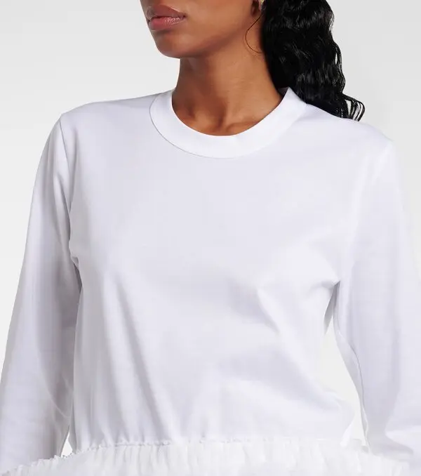 Noir Kei Ninomiya Tulle-trimmed Cotton Jersey Top