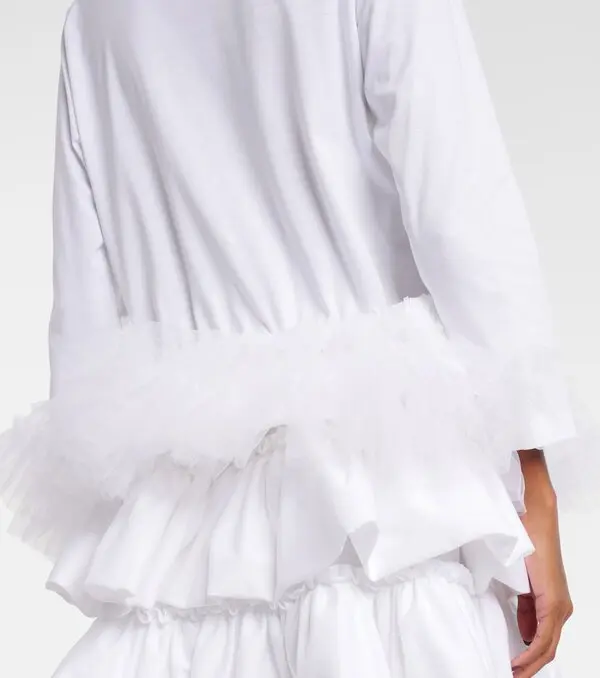 Noir Kei Ninomiya Tulle-trimmed Cotton Jersey Top