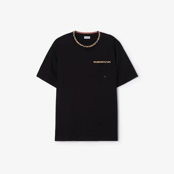 Burberry Check Trim Cotton T-shirt - Black