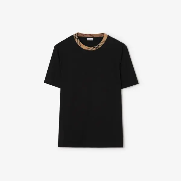 Burberry Check Trim Cotton T-shirt - Black
