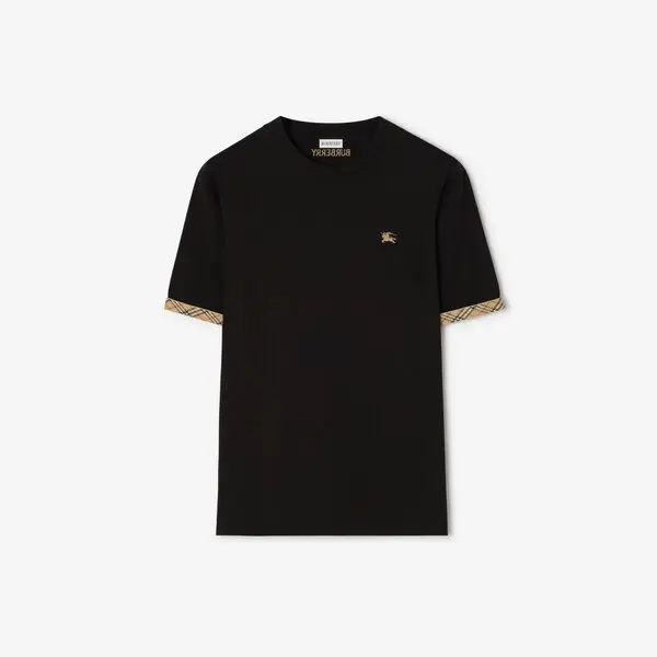 Burberry Check Trim Cotton T-shirt - Black