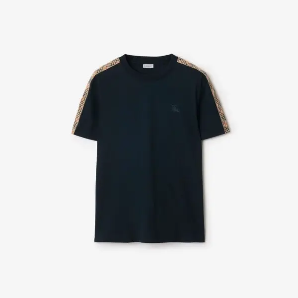 Burberry Check Trim Cotton T-shirt - Navy