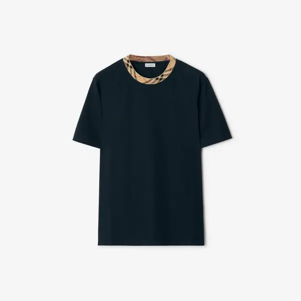 Burberry Check Trim Cotton T-shirt - Navy
