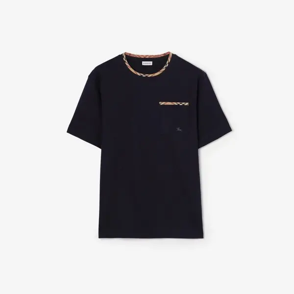 Burberry Check Trim Cotton T-shirt - Navy