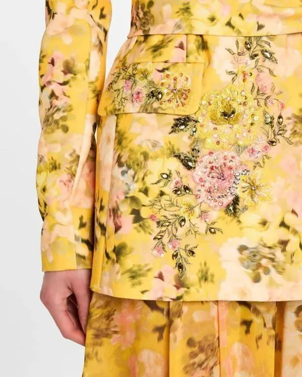 Badgley Mischka Floral-print Jacket - Yellow Multi