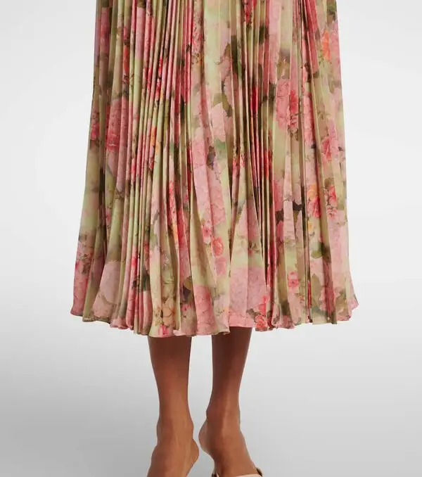 Max Mara Floral Plisse Georgette Midi Dress - Green