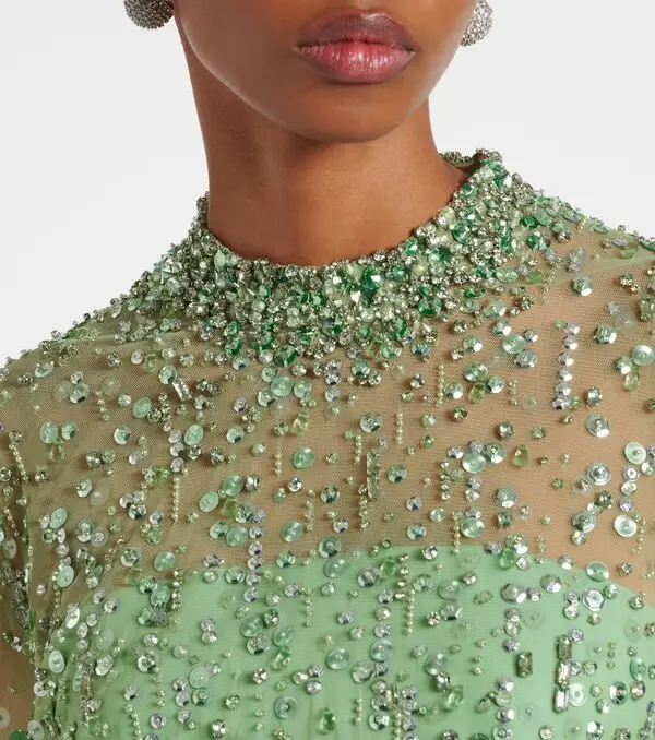 Jenny Packham Crystal Drop Embellished Gown - Green
