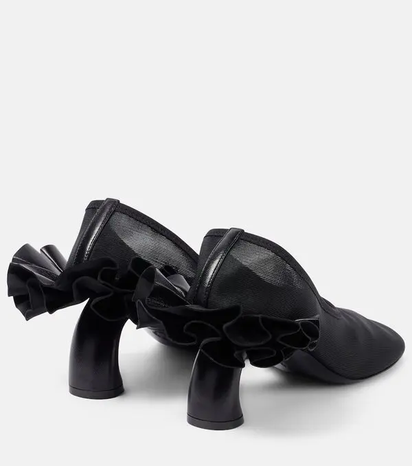 Dries Van Noten Ruffled Leather-trimmed Mesh Pumps