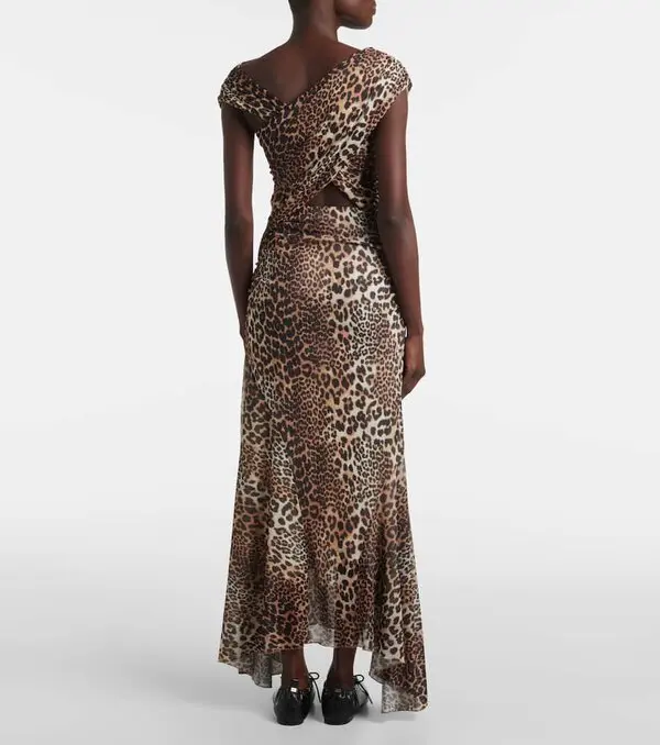 GANNI Leopard-print Mesh Maxi Dress