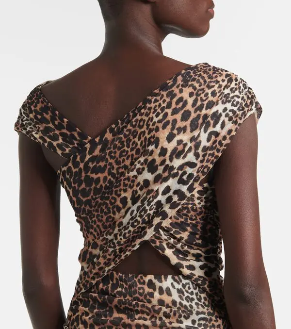 GANNI Leopard-print Mesh Maxi Dress