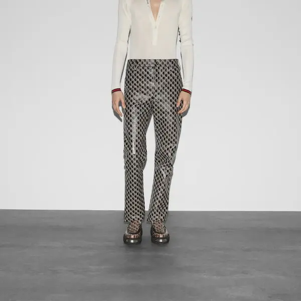 Gucci Leather Pant With Gg Shadow - Brown | Editorialist
