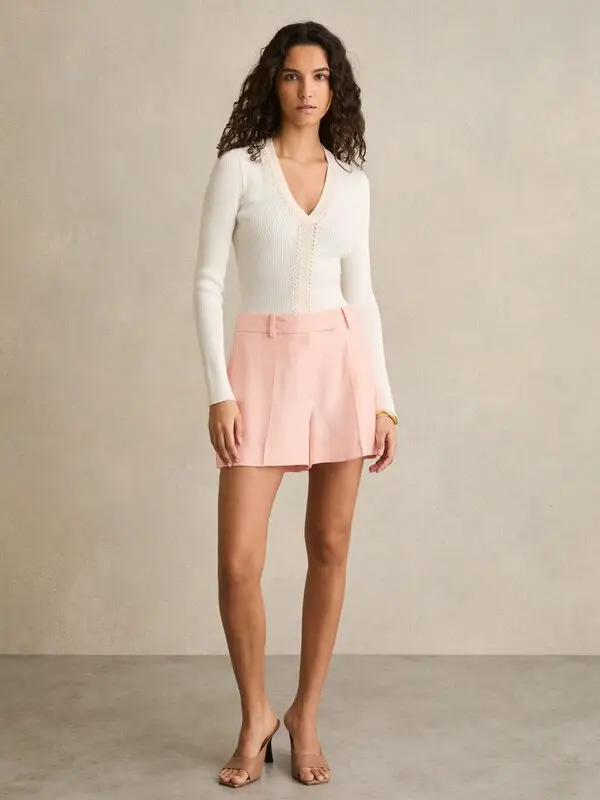 REISS Magda Mid-rise Tailored Shorts - Pink