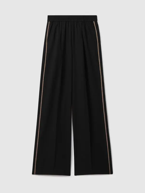 REISS Wide-leg Trousers With Elasticated Waistband - Black
