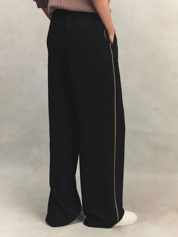 REISS Wide-leg Trousers With Elasticated Waistband - Black