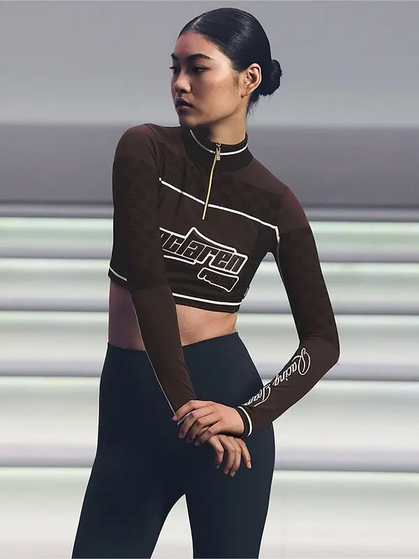 REISS X Mclaren F1 Team Ultra Half-zip Crop Top - Chocolate Brown
