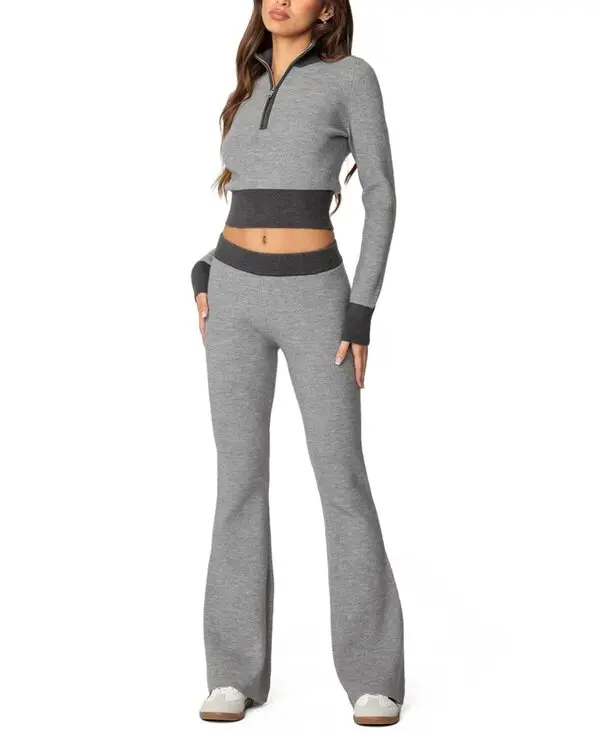 EDIKTED Contrast Knit Flared Pants