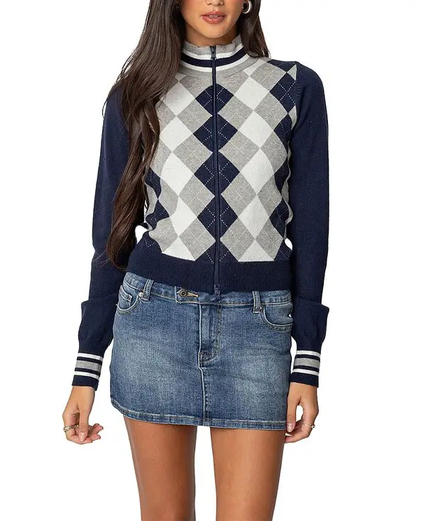 EDIKTED Madisen Argyle Knit Cardigan
