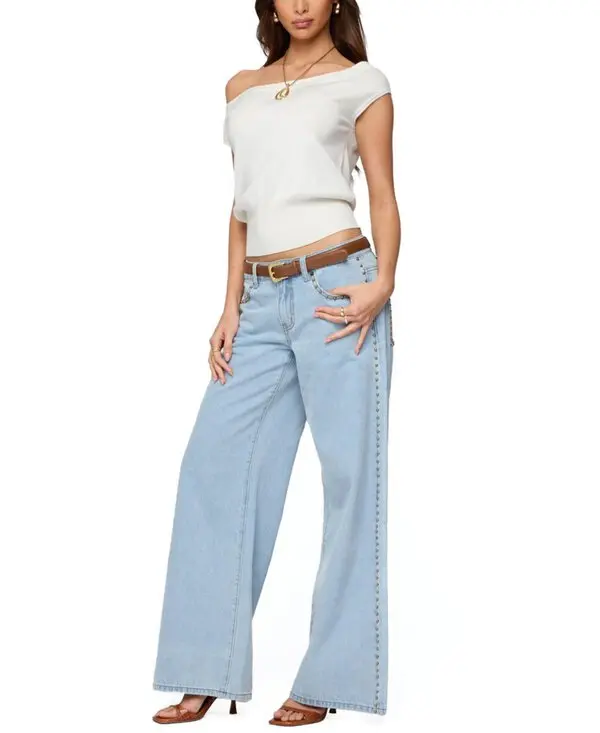 EDIKTED Stassie Studded Low Rise Jeans