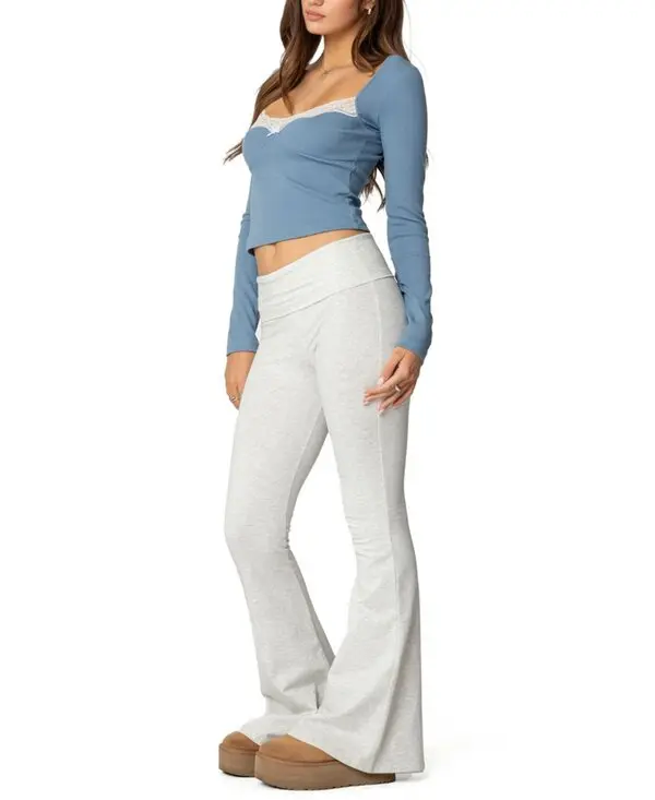 EDIKTED Morgyn Lace Trim Ribbed Top - Blue