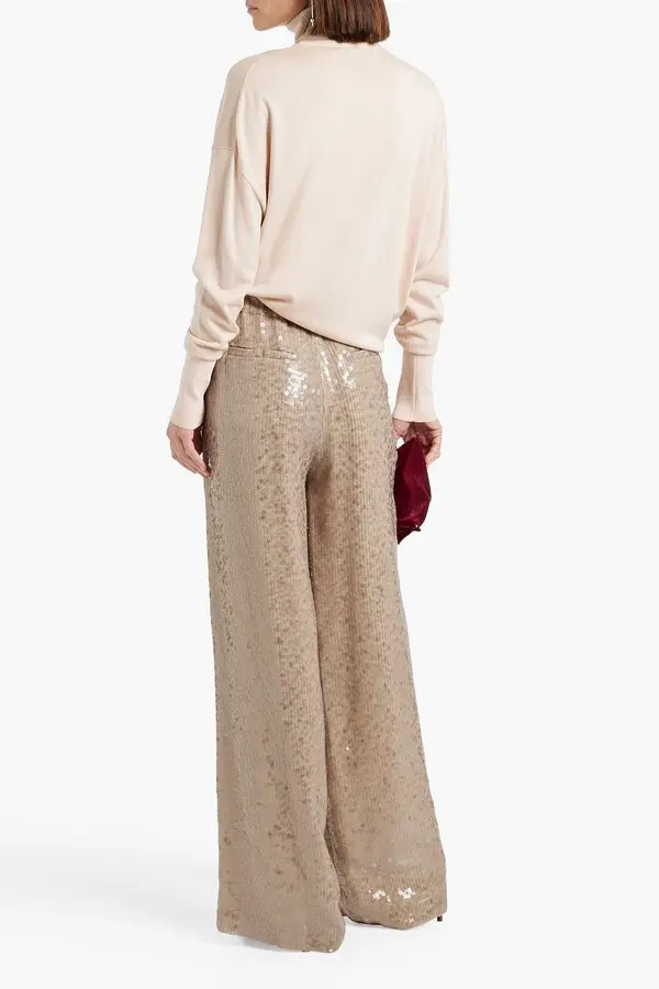Brunello Cucinelli Sequined Silk-chiffon Wide-leg Pants