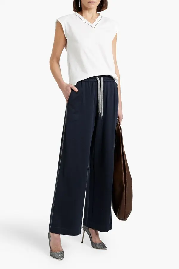 Brunello Cucinelli Bead-embellished Track Pants - Navy