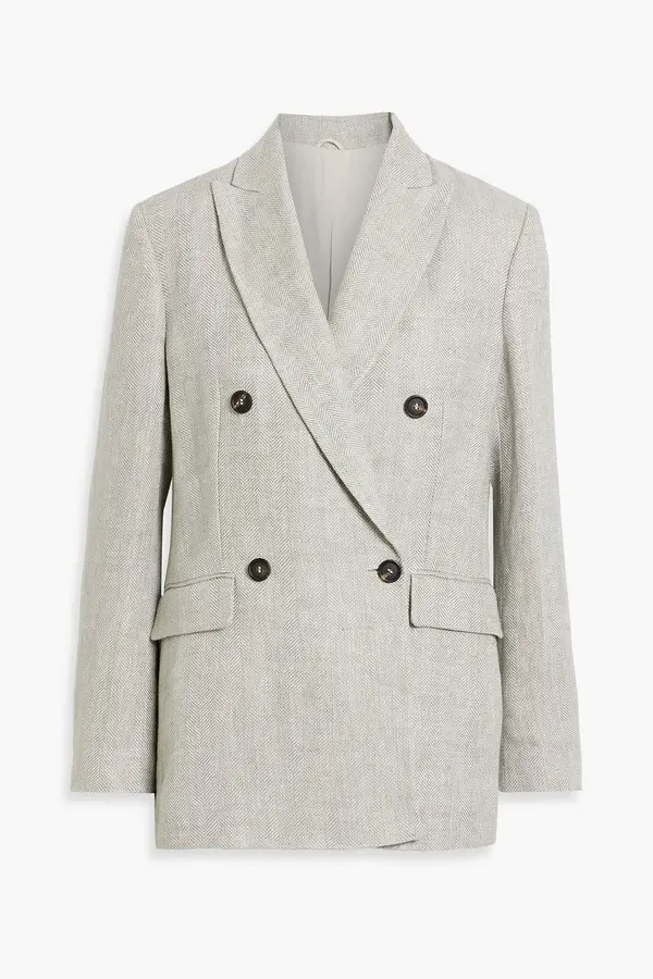 Brunello Cucinelli Double-breasted Linen-jacquard Blazer - Stone