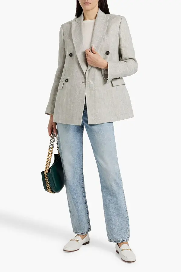 Brunello Cucinelli Double-breasted Linen-jacquard Blazer - Stone