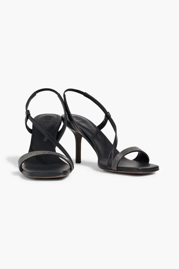 Brunello Cucinelli Bead-embellished Leather Slingback Sandals