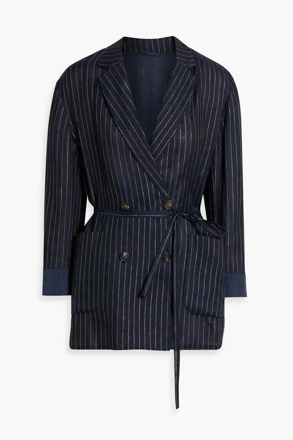 Brunello Cucinelli Metallic Pinstriped Cotton-blend Blazer