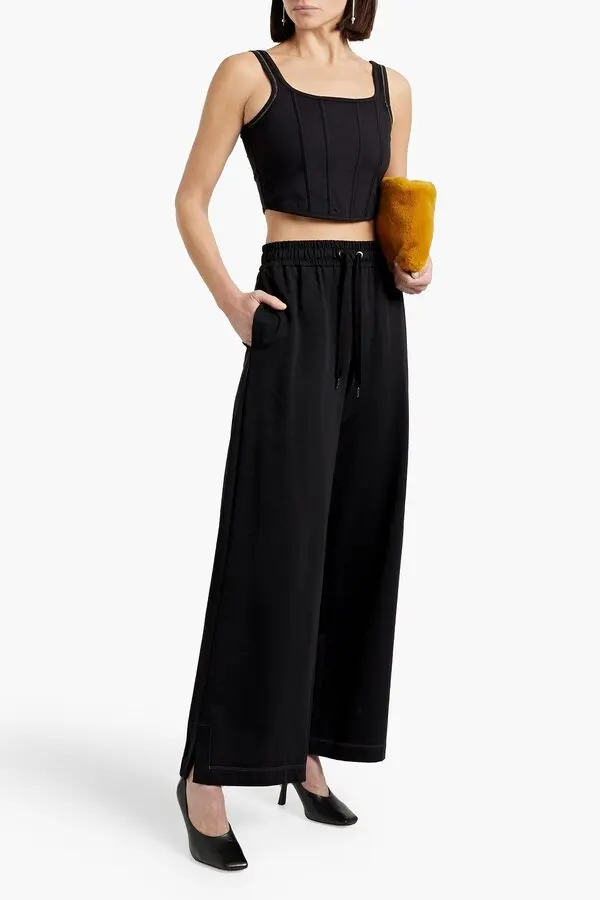 Brunello Cucinelli Bead-embellished Cotton-blend Track Pants - Black