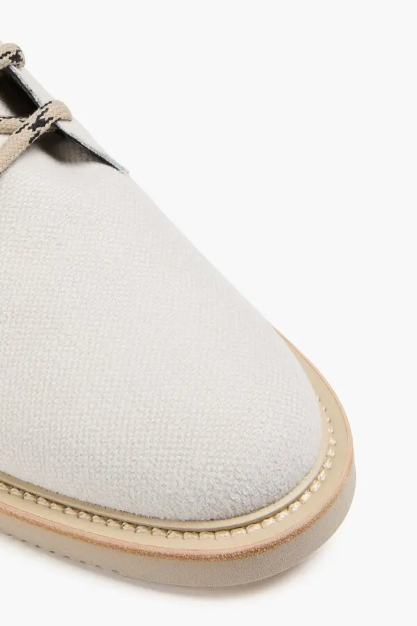 Brunello Cucinelli Bead-embellished Canvas Combat Boots - Ecru