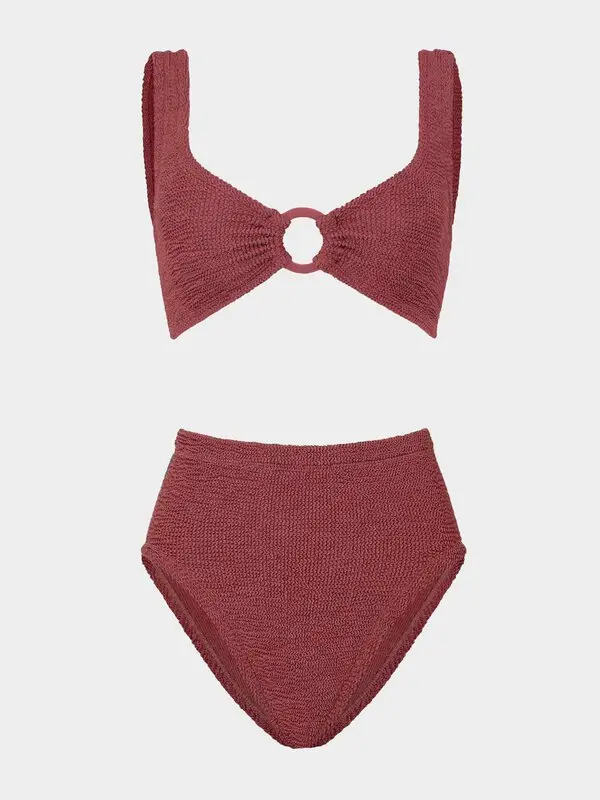 Hunza G Nadine Bikini Set With Tonal Hoops - Metallic Rosewood