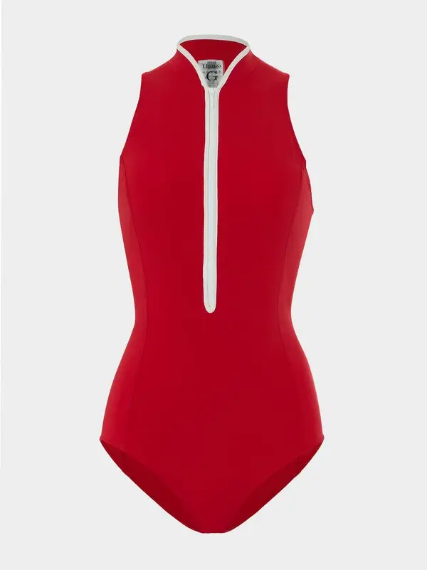 Hunza G Katya Upf 50+ Swimsuit With Front Zip - Upf Red
