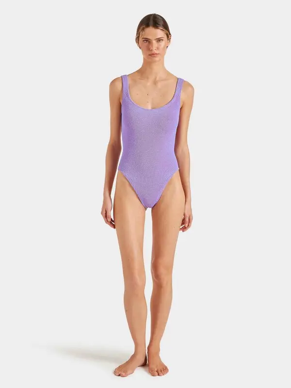 Hunza G Square Neck Swimsuit - Crinkle Lilac