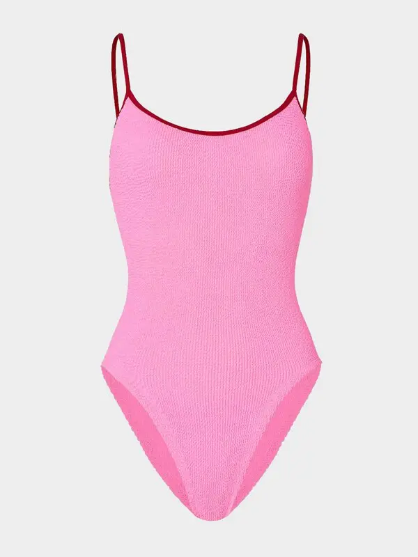 Hunza G Pamela Contrast One Piece Swimsuit - Bubblegum/red