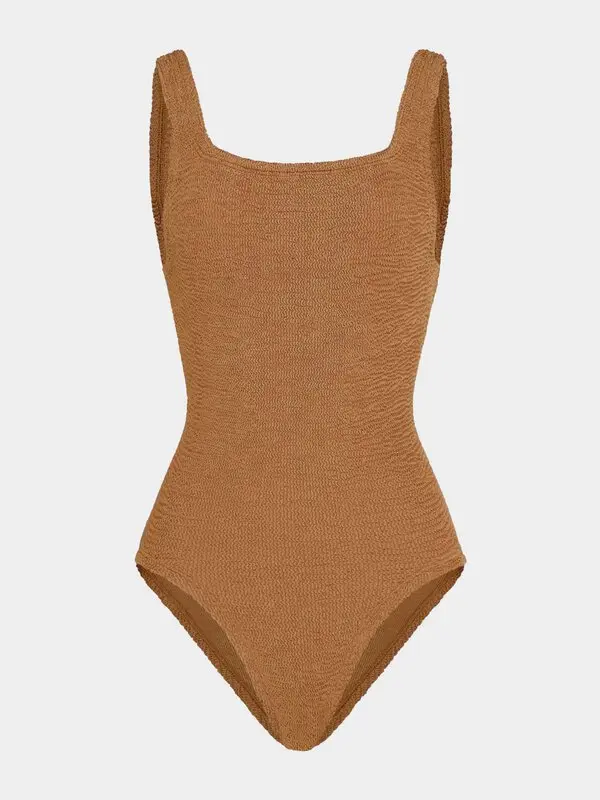 Hunza G Coverage Square Neck One Piece Swimsuit - Metallic Cocoa