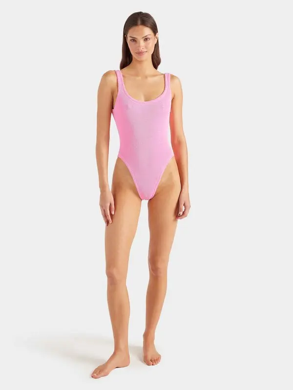 Hunza G Square Neck One Piece Swimsuit - Crinkle Bubblegum