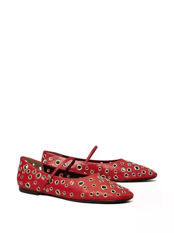 Tory Burch Eyelet Mary Jane Ballerina Flats - Red