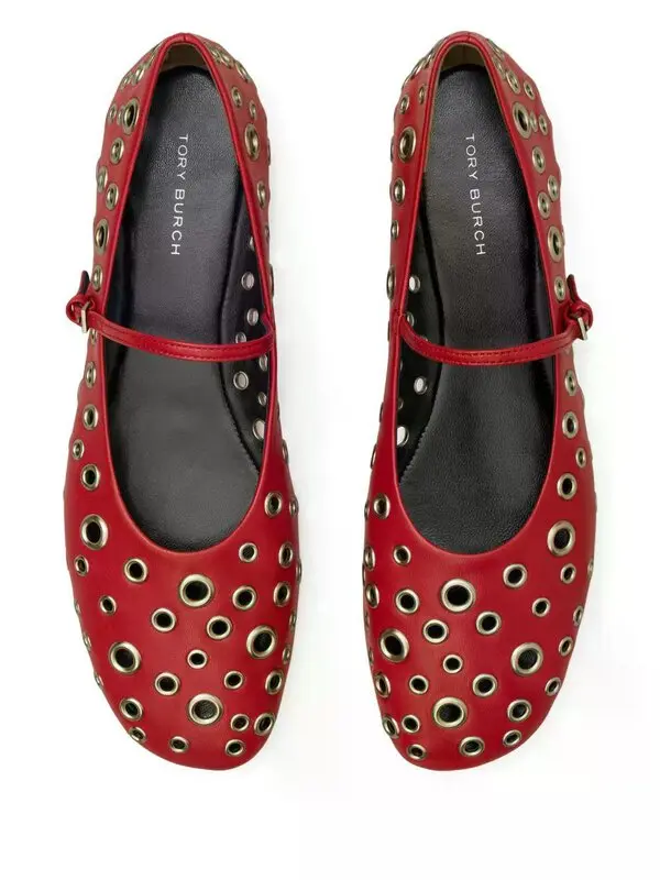 Tory Burch Eyelet Mary Jane Ballerina Flats - Red