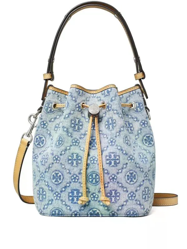 Tory Burch T Monogram Denim Bucket Bag - Blue