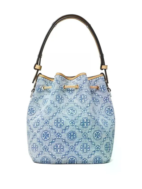 Tory Burch T Monogram Denim Bucket Bag - Blue