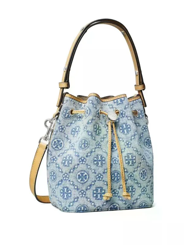 Tory Burch T Monogram Denim Bucket Bag - Blue